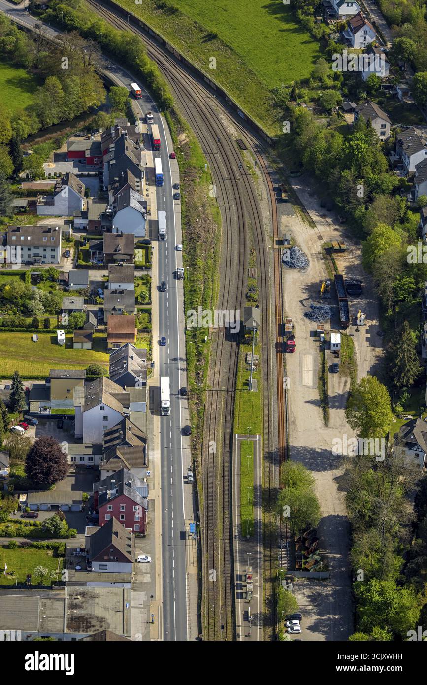 Aerial photo, Rummenohler Strasse federal road B54, road traffic, truck ...