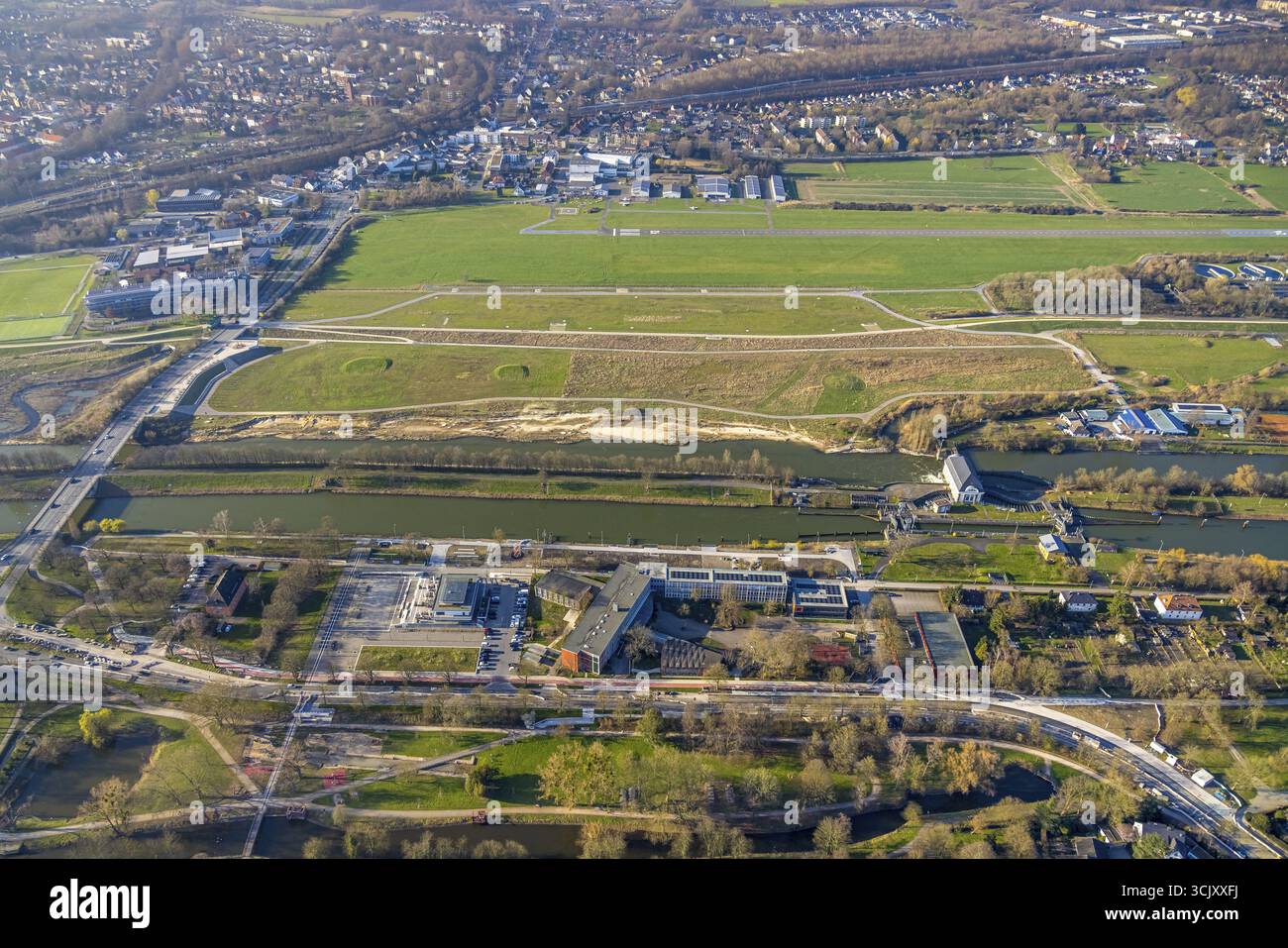 Aerial view, Lippe floodplain, River Lippe and Datteln-Hamm Canal, Hamm ...