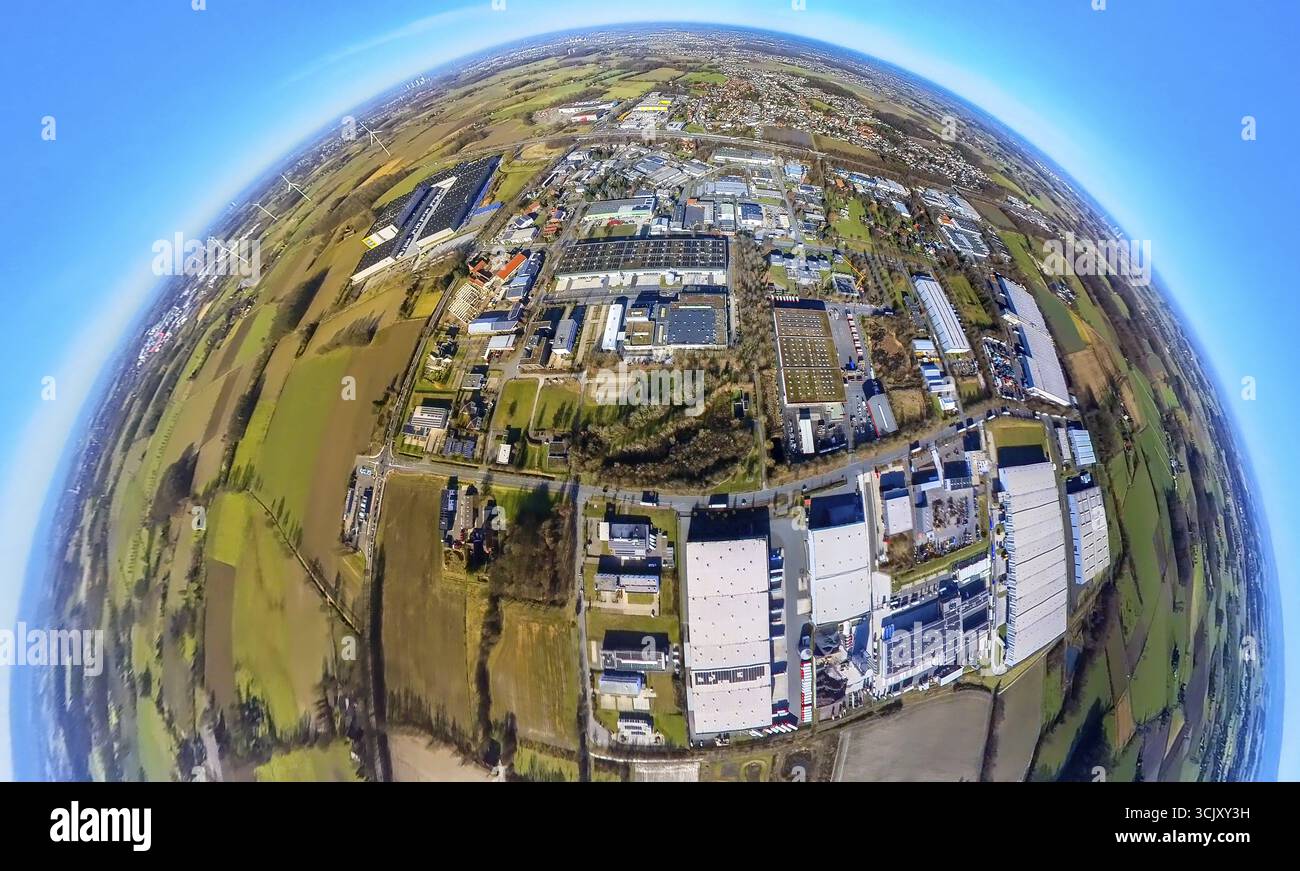 Aerial view, Rhynern industrial estate on the A2 motorway, surrounded ...