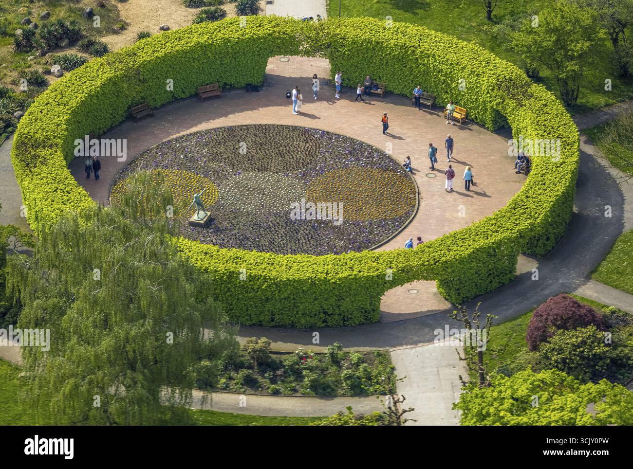 Aerial view, Grugapark, circular path Plants of the World, sculpture ...