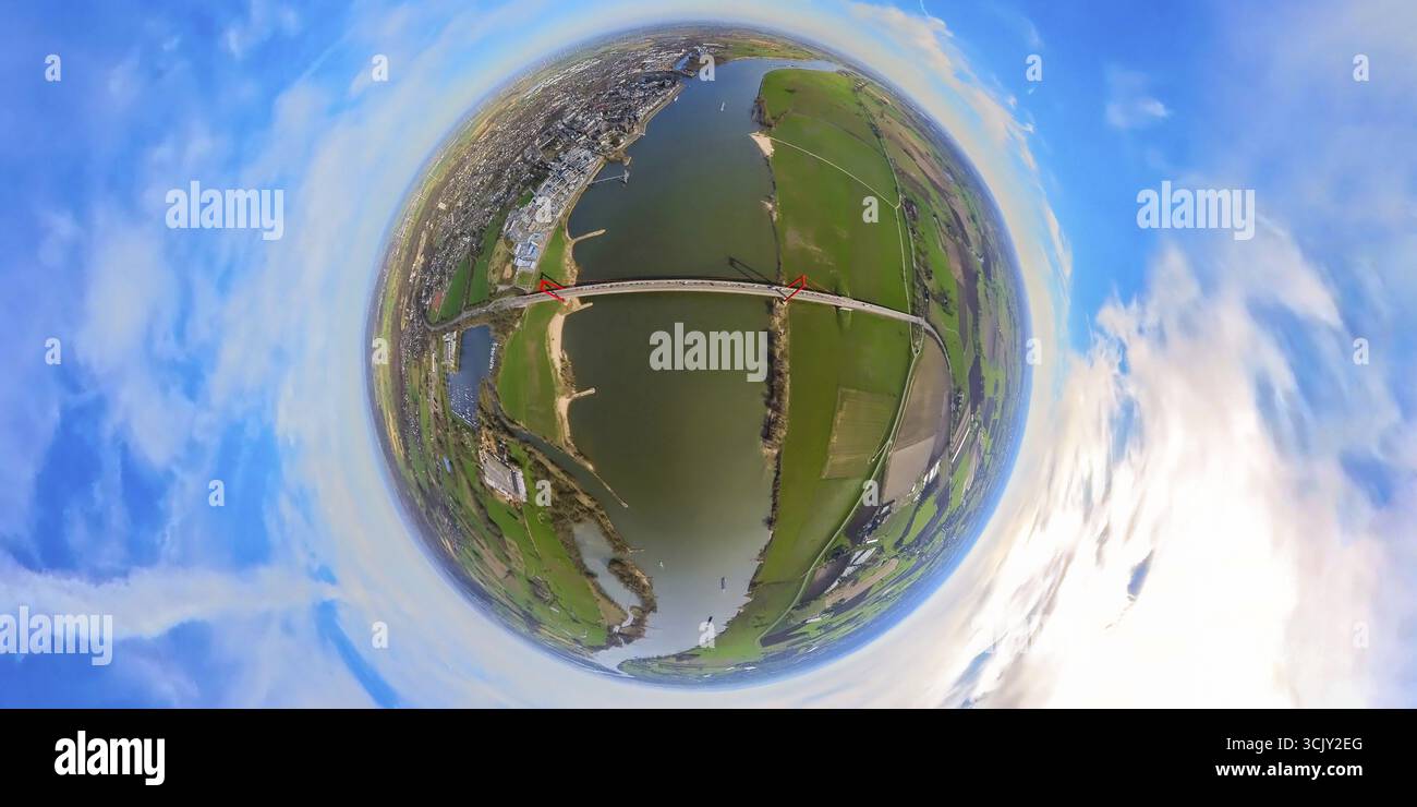 Aerial view, Emmerich Rhine bridge and town view, Rhine river, globe ...