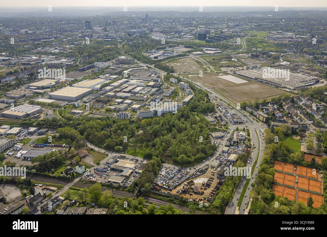 Aerial view, city view City, commercial area Am Lichtbogen ...