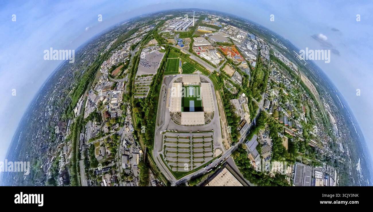 Aerial view, RWE football stadium at the Hafenstrasse of the club Rot ...