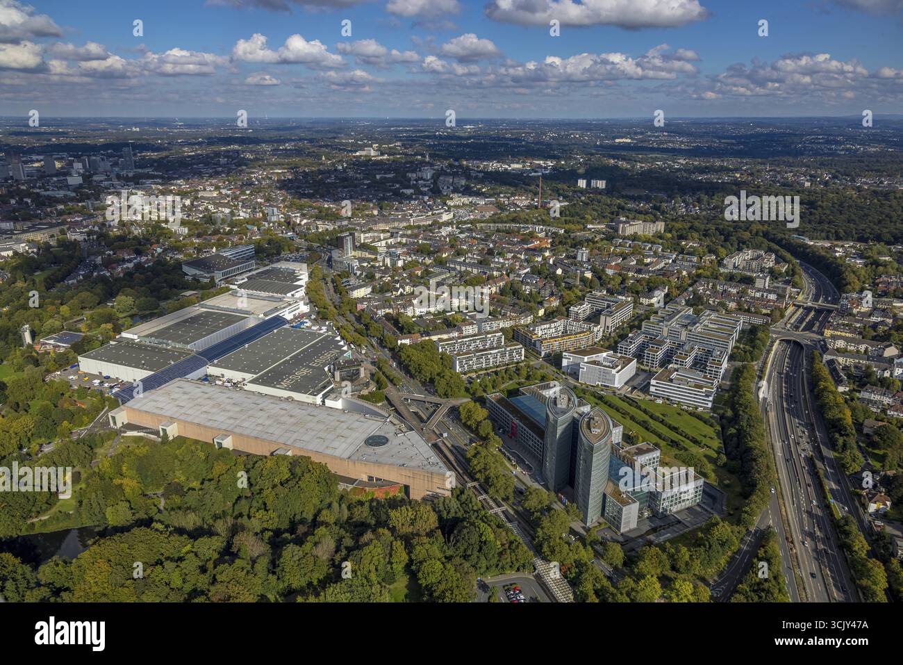 Aerial view, Messe Essen with Grugahalle, general view with view to the ...