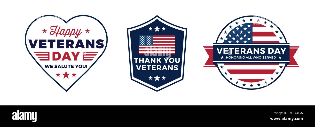 Veterans Day badges or stickers set - Thank you veterans, Honoring all ...