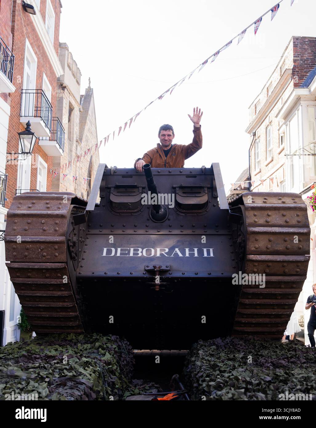 EDITORIAL USE ONLY Television personality Guy Martin, with his replica ...