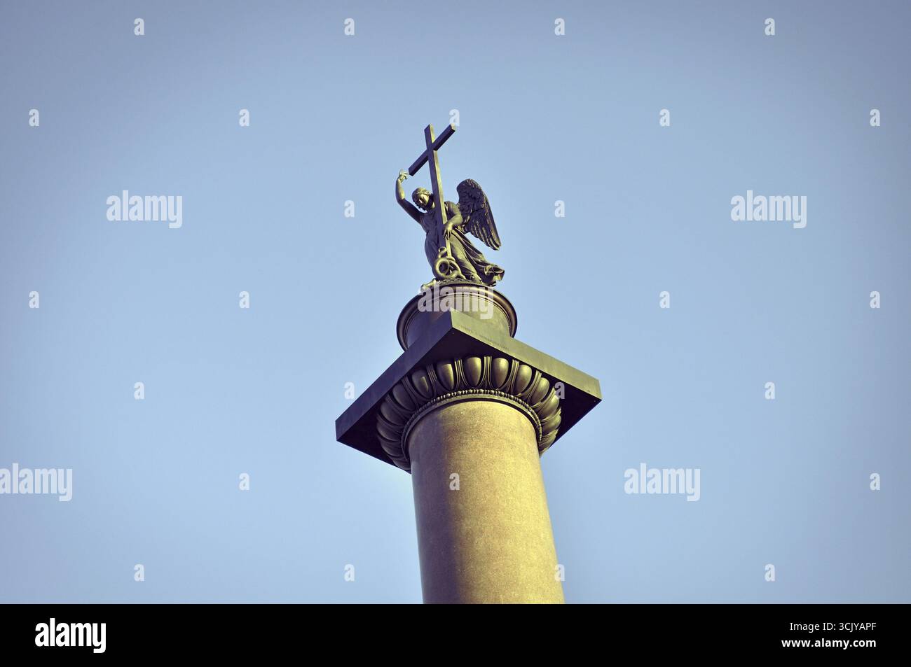 Top of famous Alexander Column, showing statue of an angel holding a ...