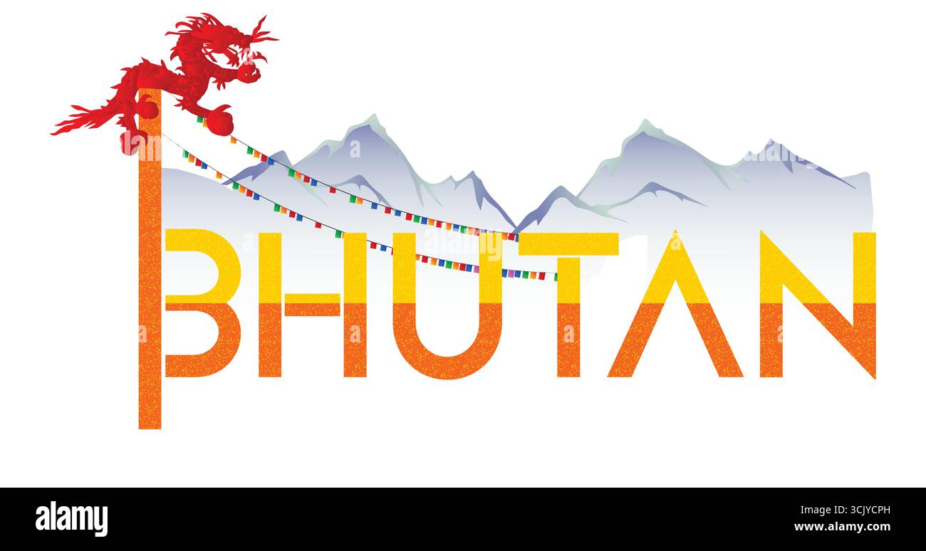 Trekking in Bhutan mountain text effect. Bhutan typography vector ...