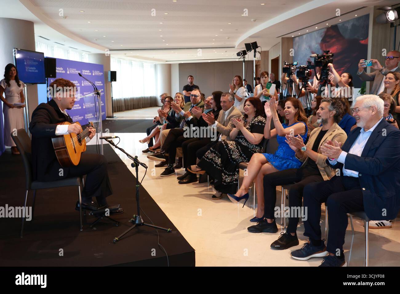 The scholarship recipient, Marcos Gago, during the Latin Grammy ...