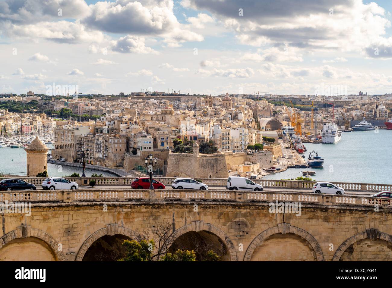Beautiful view of bridge in capital city and historic architecture of ...