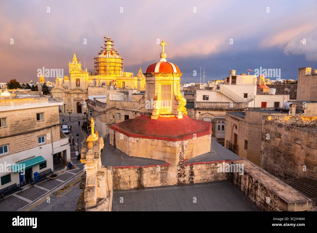 Rabat skyline with St Paul church dome on the left during sunset, Rabat ...