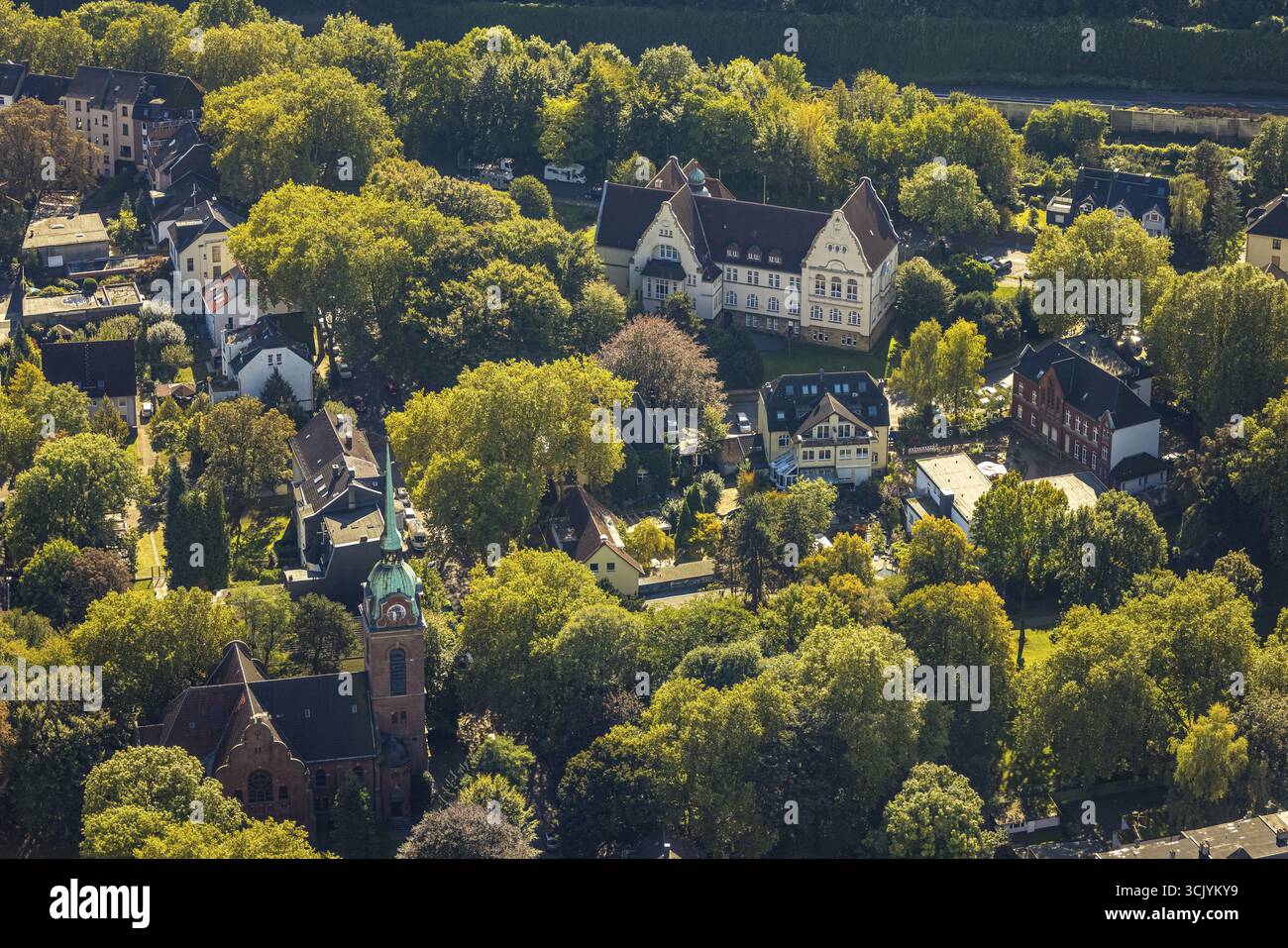 Aerial view, town hall Kray city administration with tower, Kray, Essen ...
