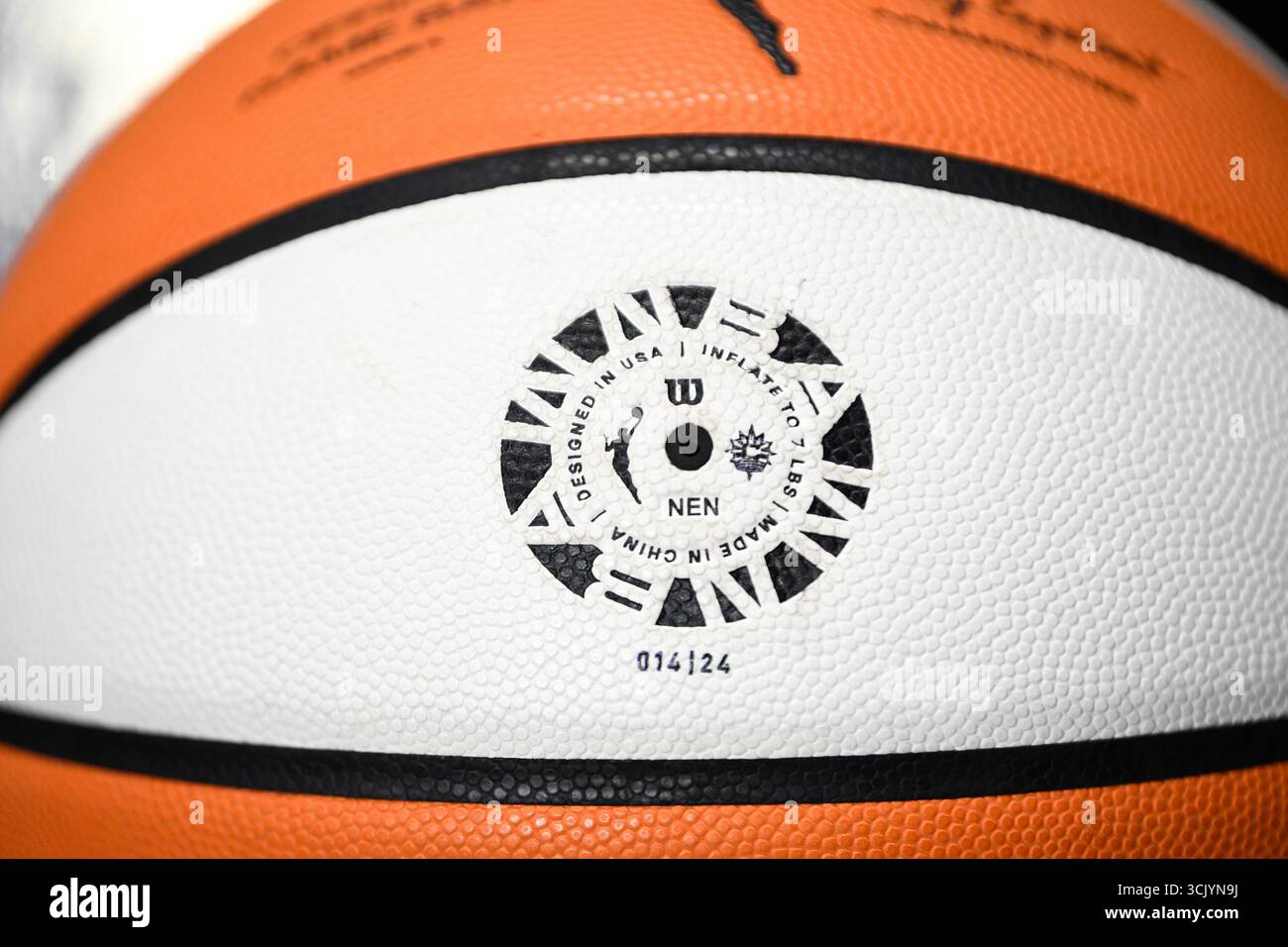 UNCASVILLE, CT - SEPTEMBER 06: A close up view of the WNBA logo and the ...