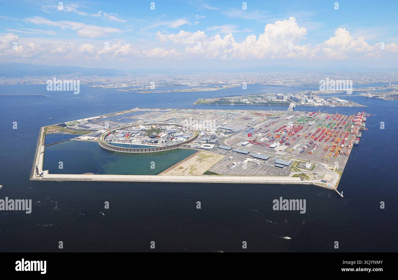 An aerial photo shows the artificial island of Yumeshima in Konohana ...