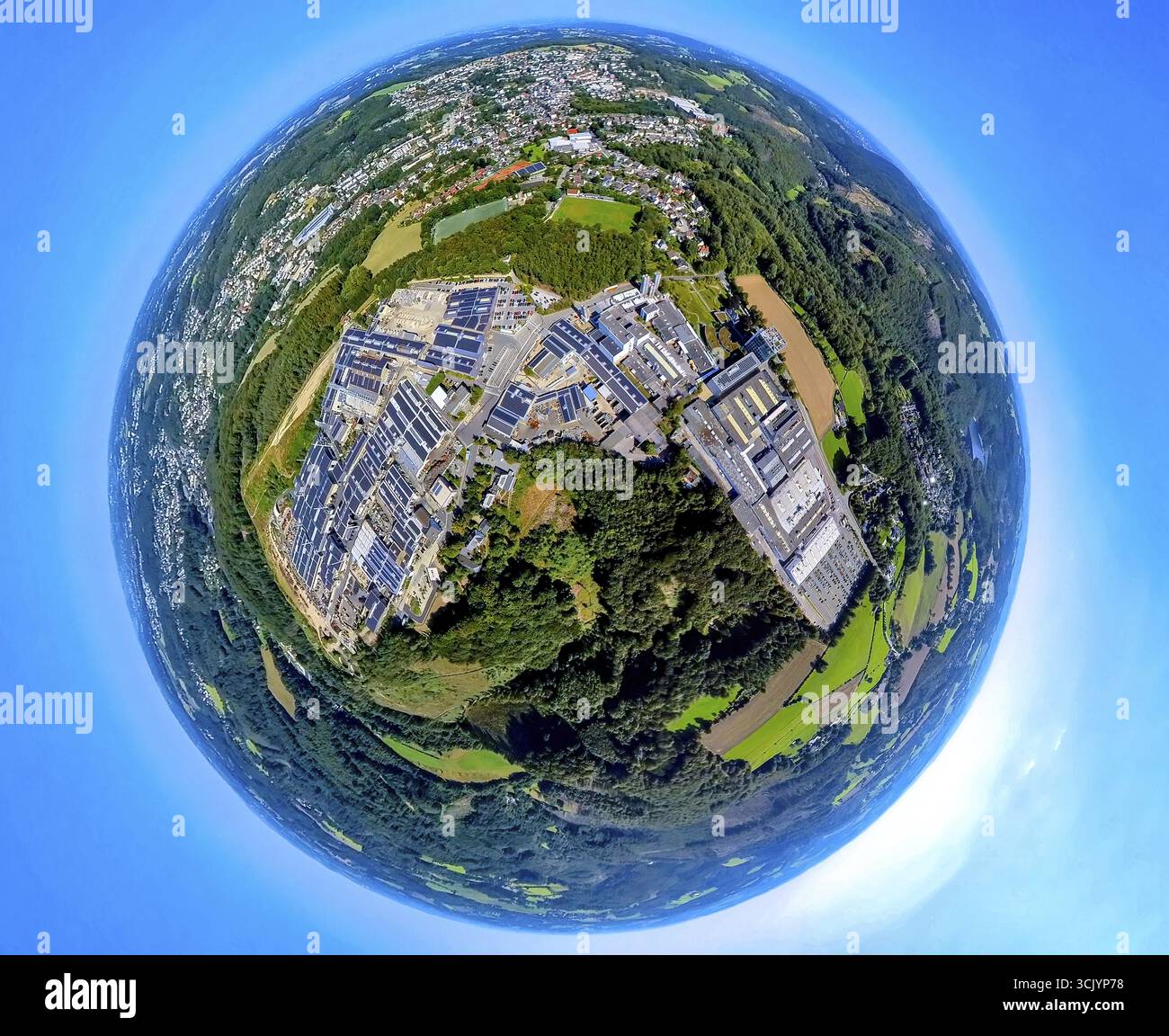 Aerial view, Dorma Siegfried Jacob Metallwerke GmbH with solar roof ...