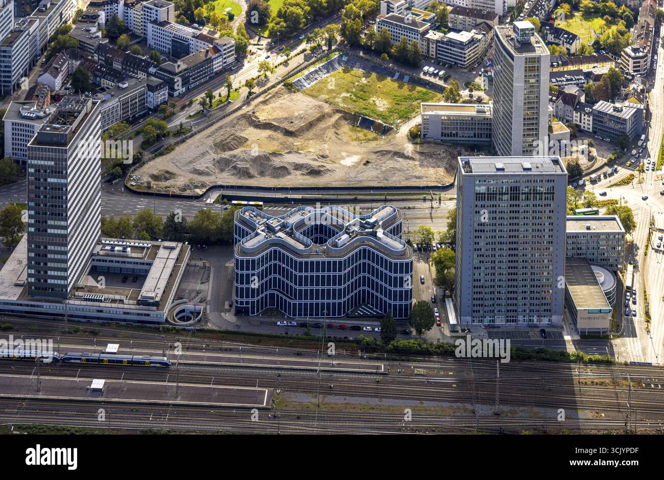 Aerial view, Campus Essen, construction site demolition Ypsilon-Haus of ...