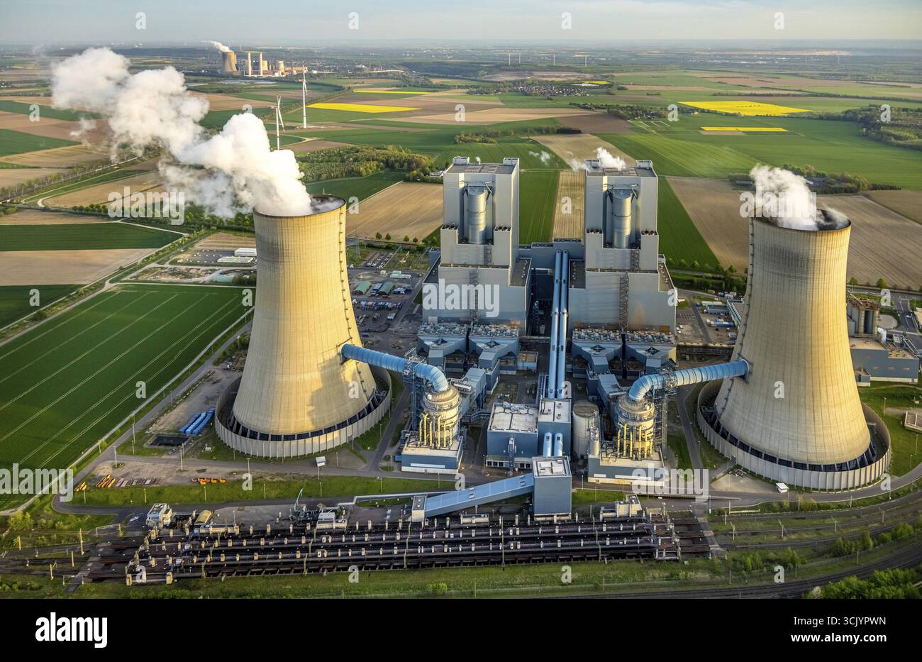Aerial view, RWE Power AG lignite-fired power plant Neurath BoA 2 and 3 ...
