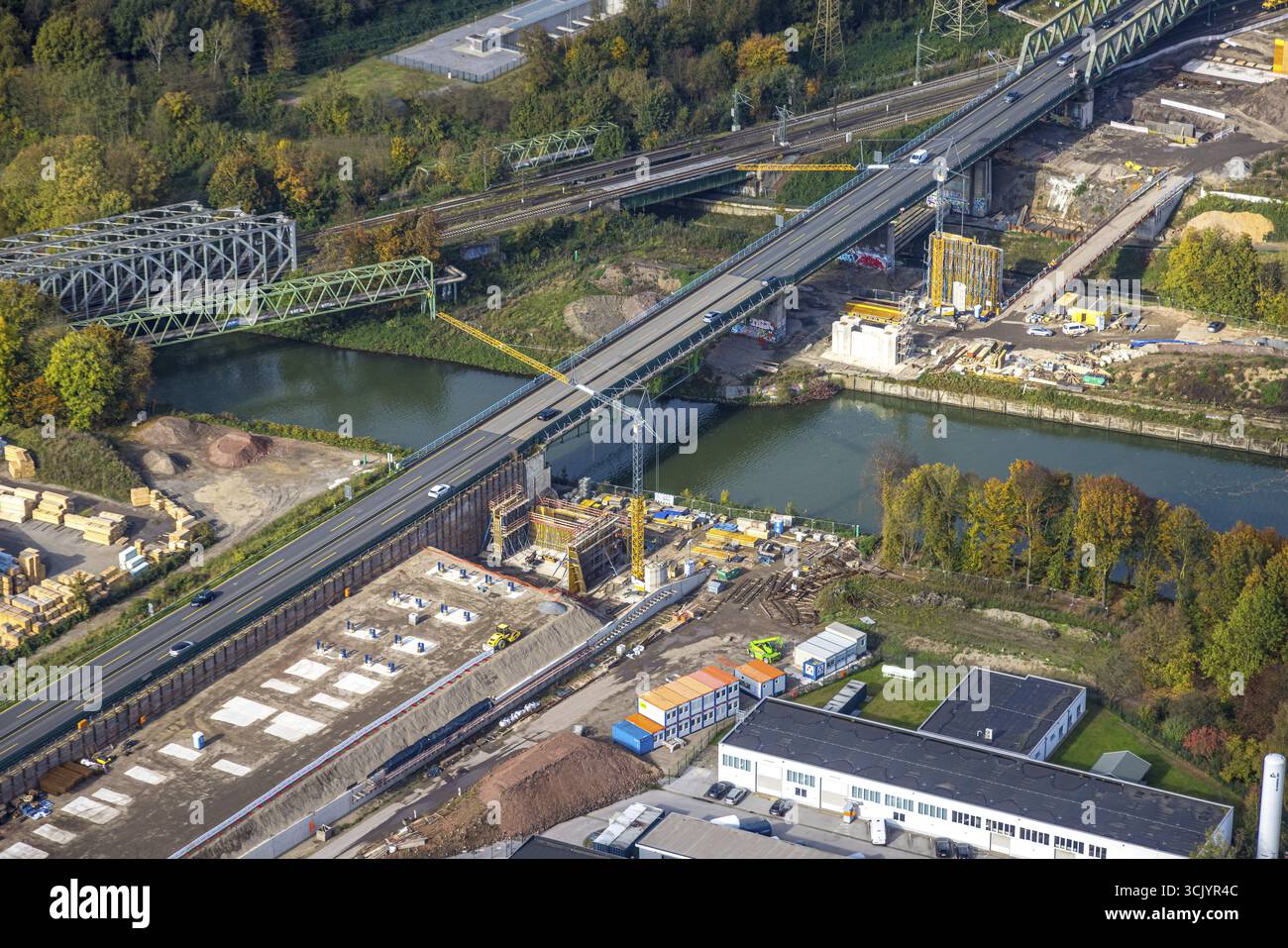 Aerial view, Emscher Valley Bridge of the A43 motorway and the railway ...