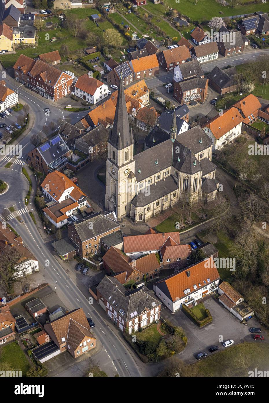 Aerial view, Catholic pilgrimage church St. Ida Basilica, Lippetal ...