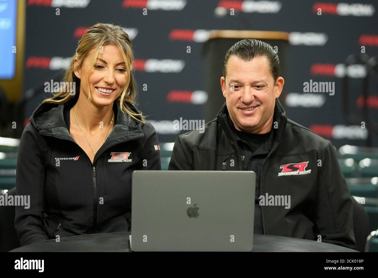 FILE - Leah Pruett and her husband Tony Stewart speak during a news ...