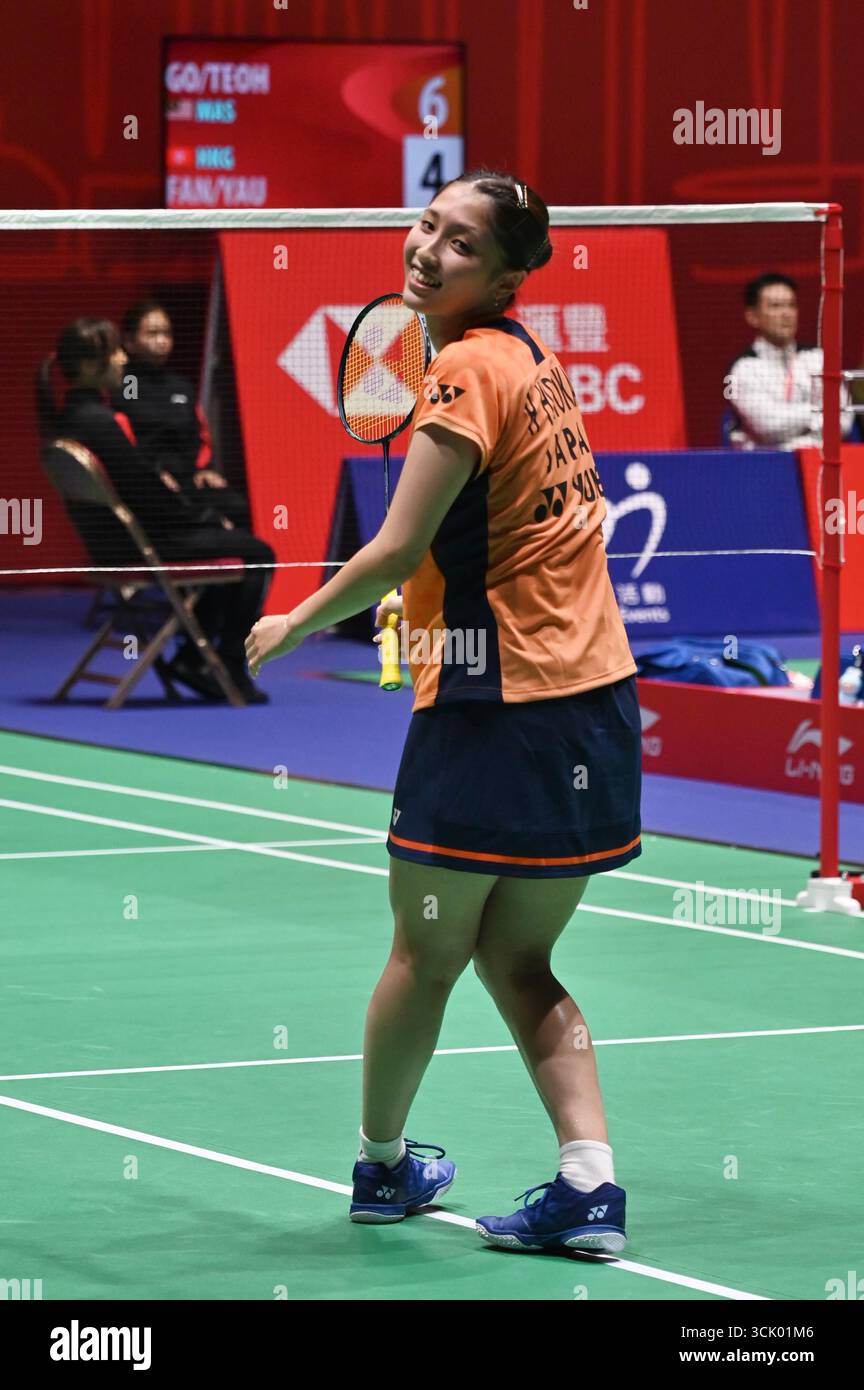 Rui Hirokami, a Japan player in the match of the Hong Kong Open ...
