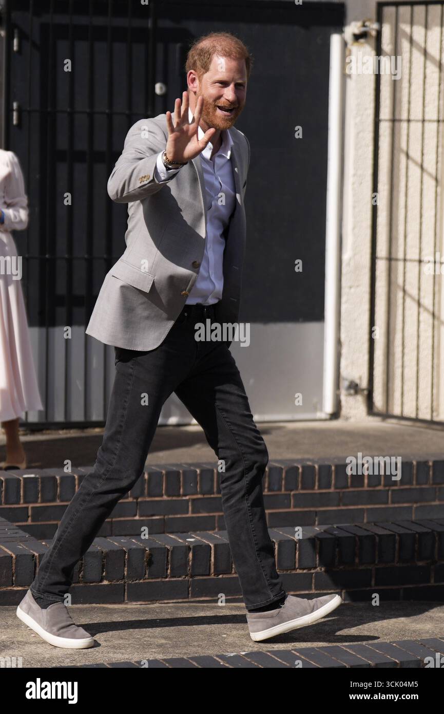 The Duke of Sussex leaves following a visit to the Community Recording ...