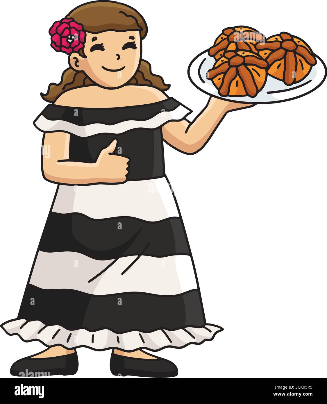 Dia de los Muertos Mom with Pan De Muerto Clipart Stock Vector Image ...