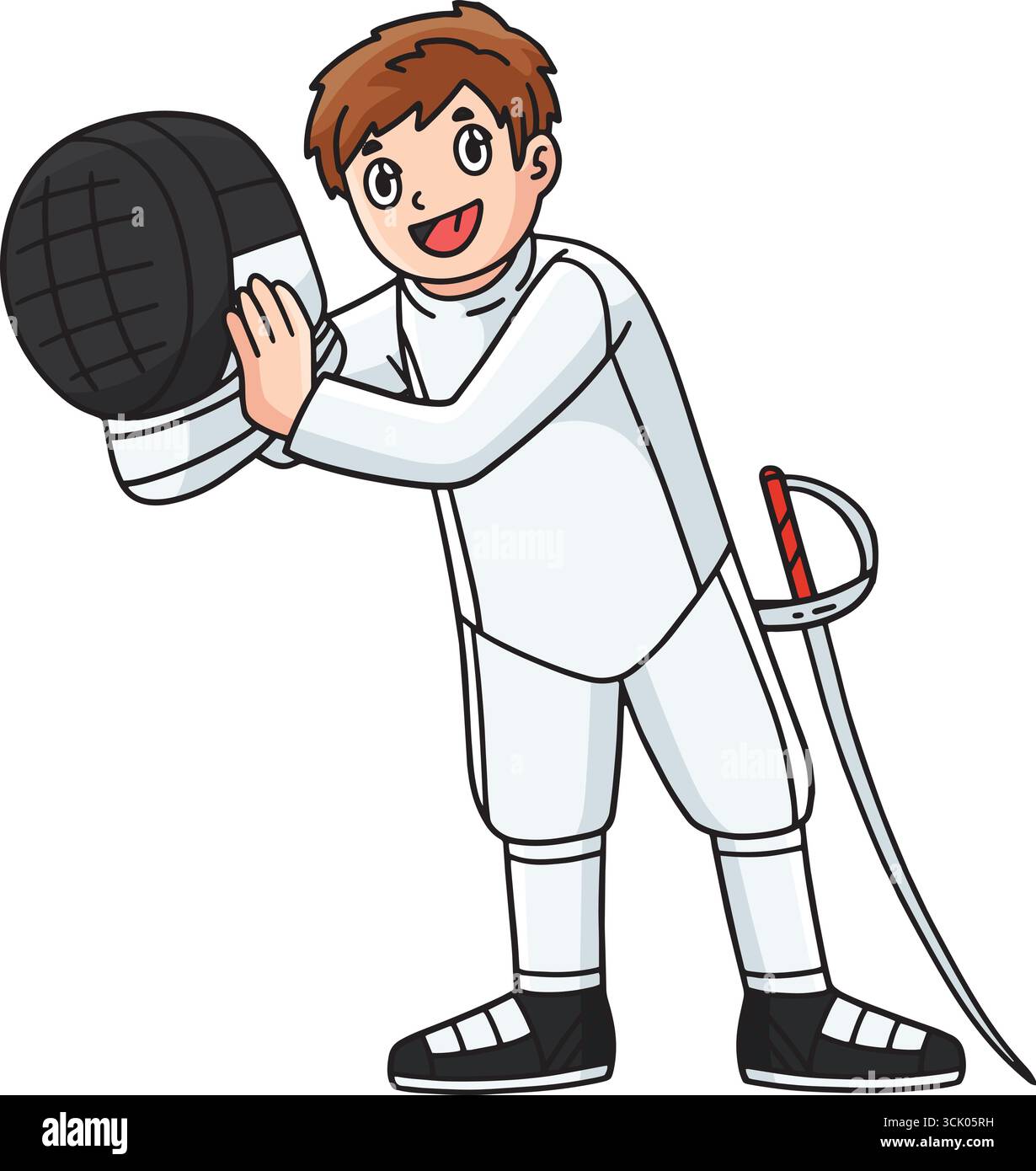Fencing Male Fencer Putting a Mask Cartoon Clipart Stock Vector Image ...