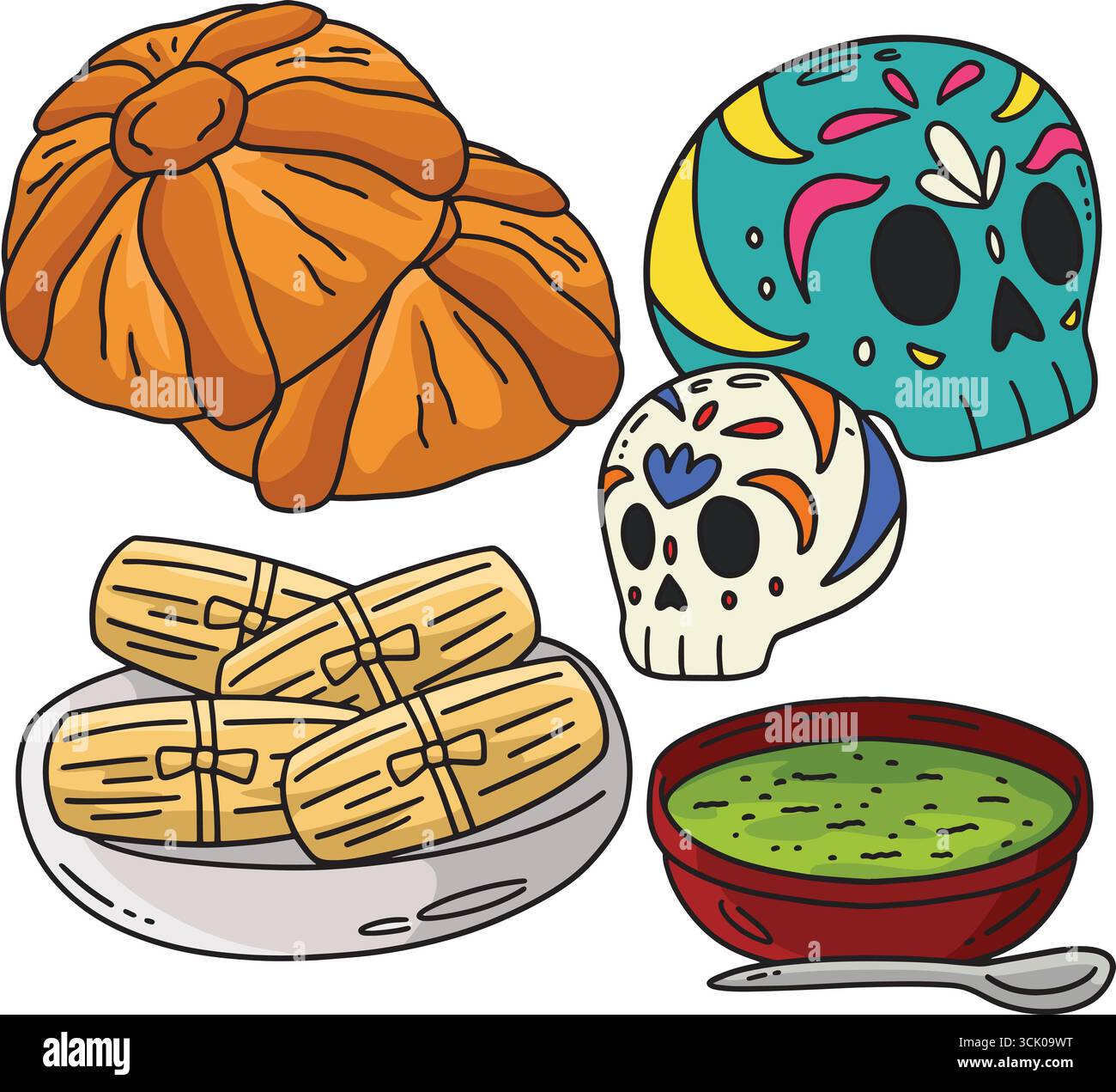 Dia de los Muertos Celebratory Food Clipart Stock Vector Image & Art ...