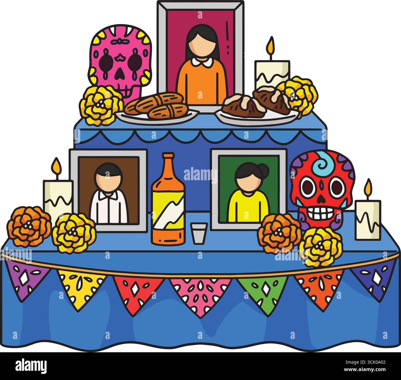 Dia de los Muertos Ofrenda Cartoon Colored Clipart Stock Vector Image ...