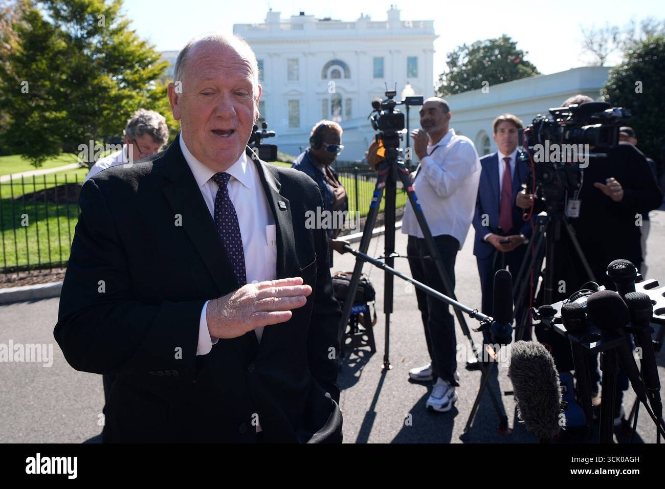 White House Border Czar Tom Homan talks to reporters outside the White ...