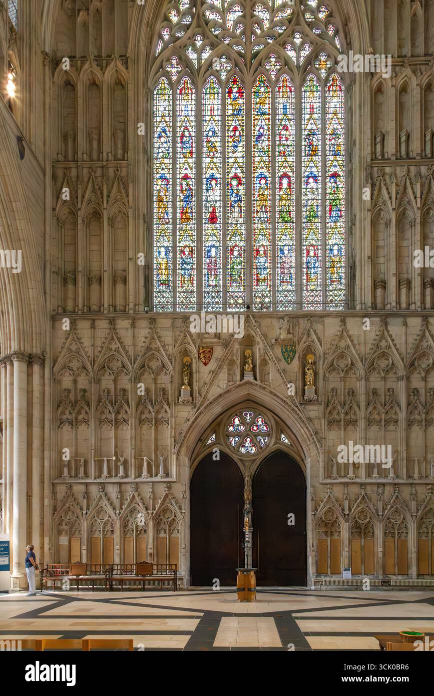 York Minster Cathedral, York, England, showing a large stained glass ...
