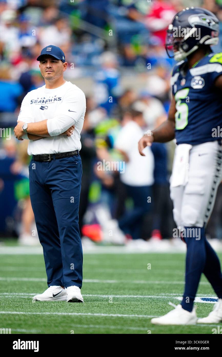Seattle Seahawks head coach Mike Macdonald looks on before an NFL ...