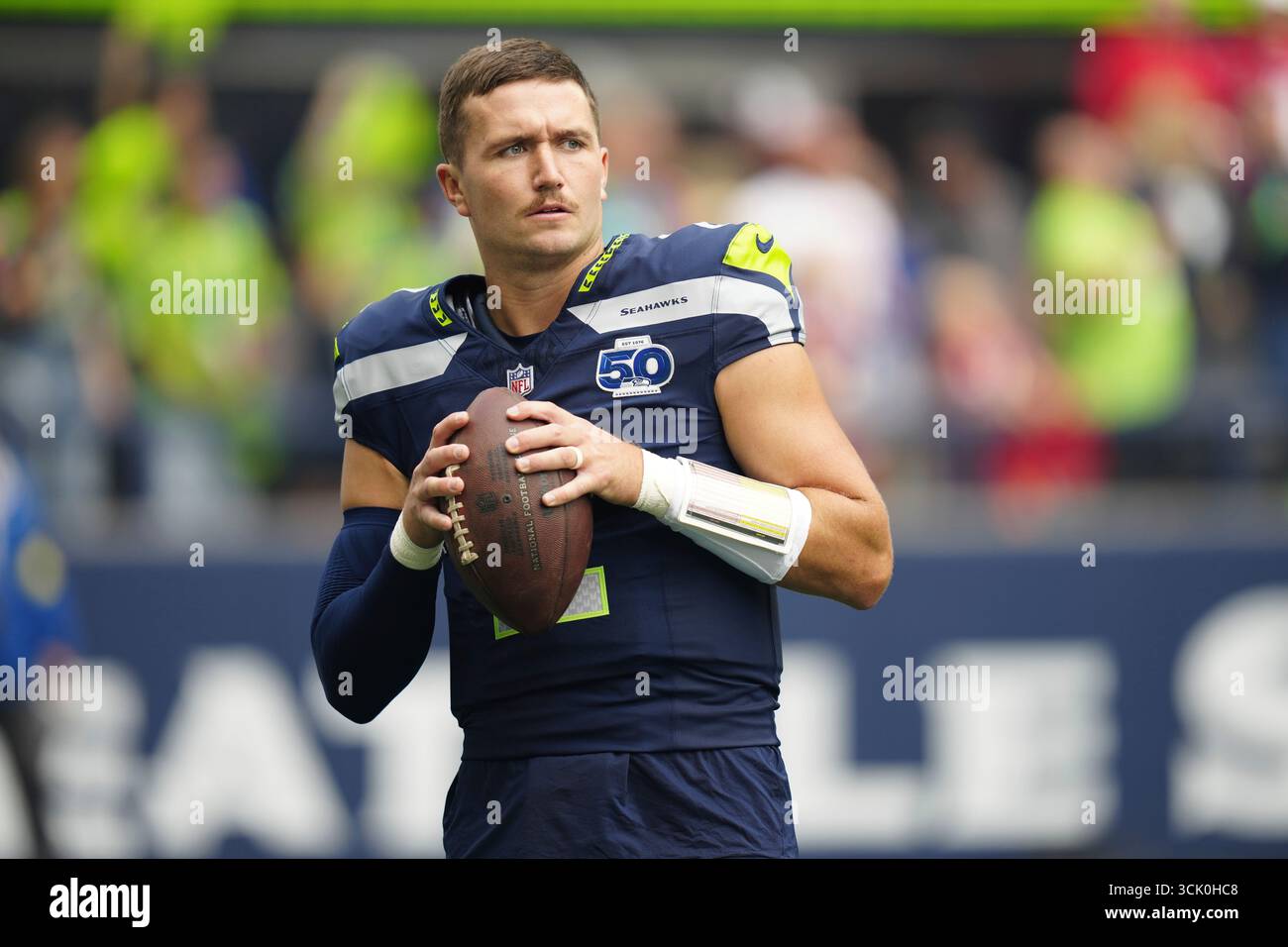 Seattle Seahawks quarterback Drew Lock (2) looks to pass the ball ...