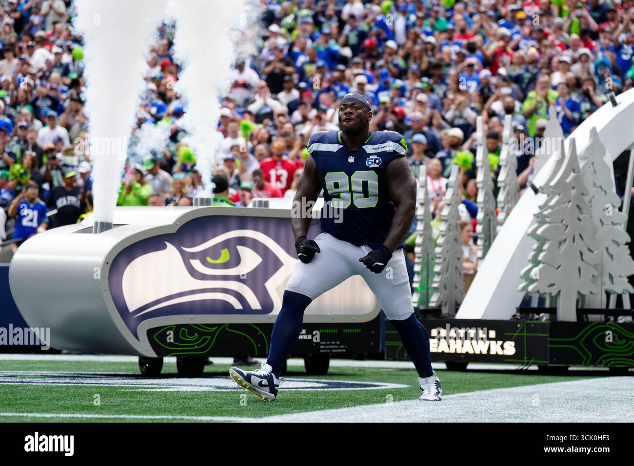 Seattle Seahawks defensive tackle Jarran Reed (90) runs out onto the ...