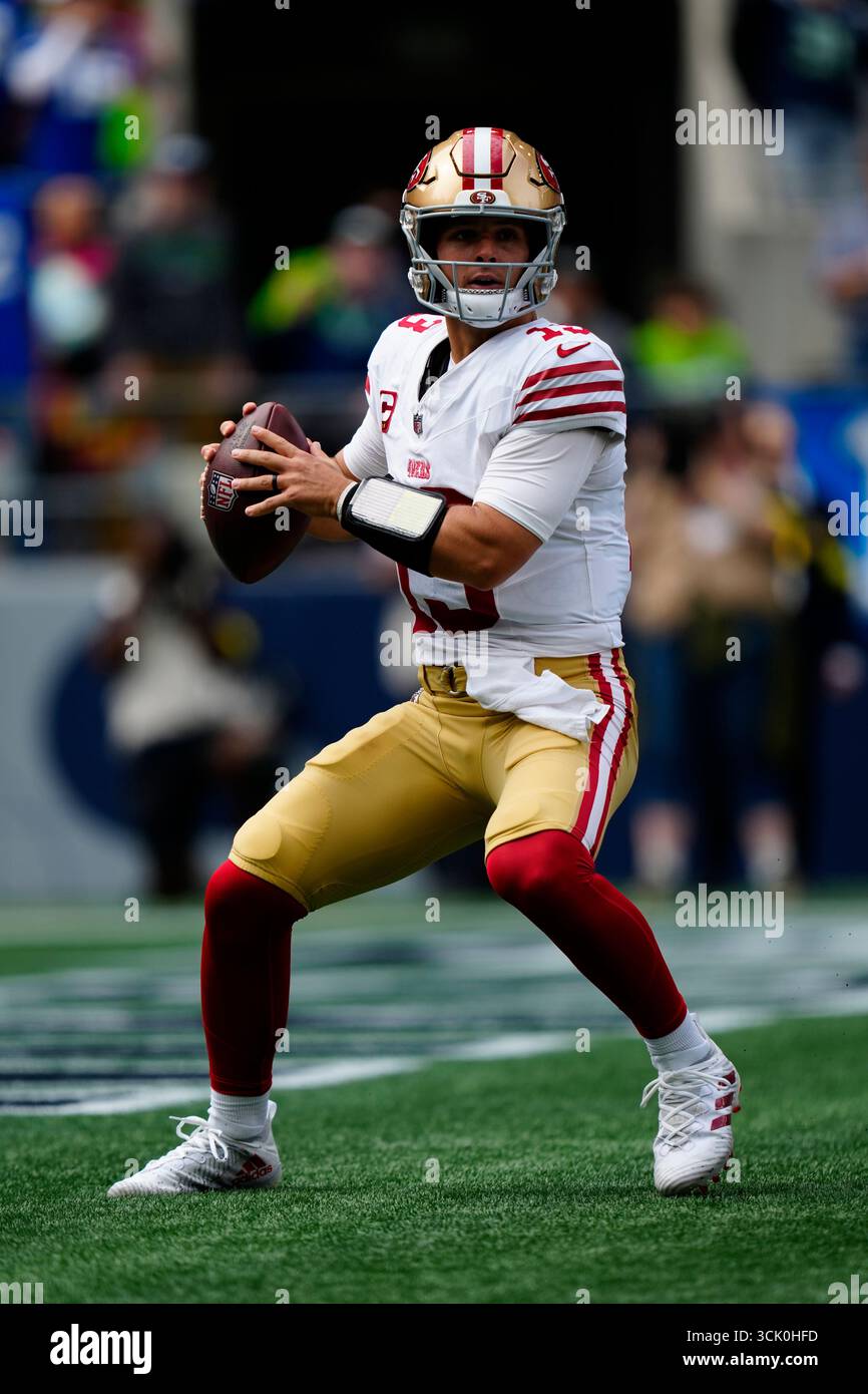 San Francisco 49ers quarterback Brock Purdy (13) looks to pass the ball ...