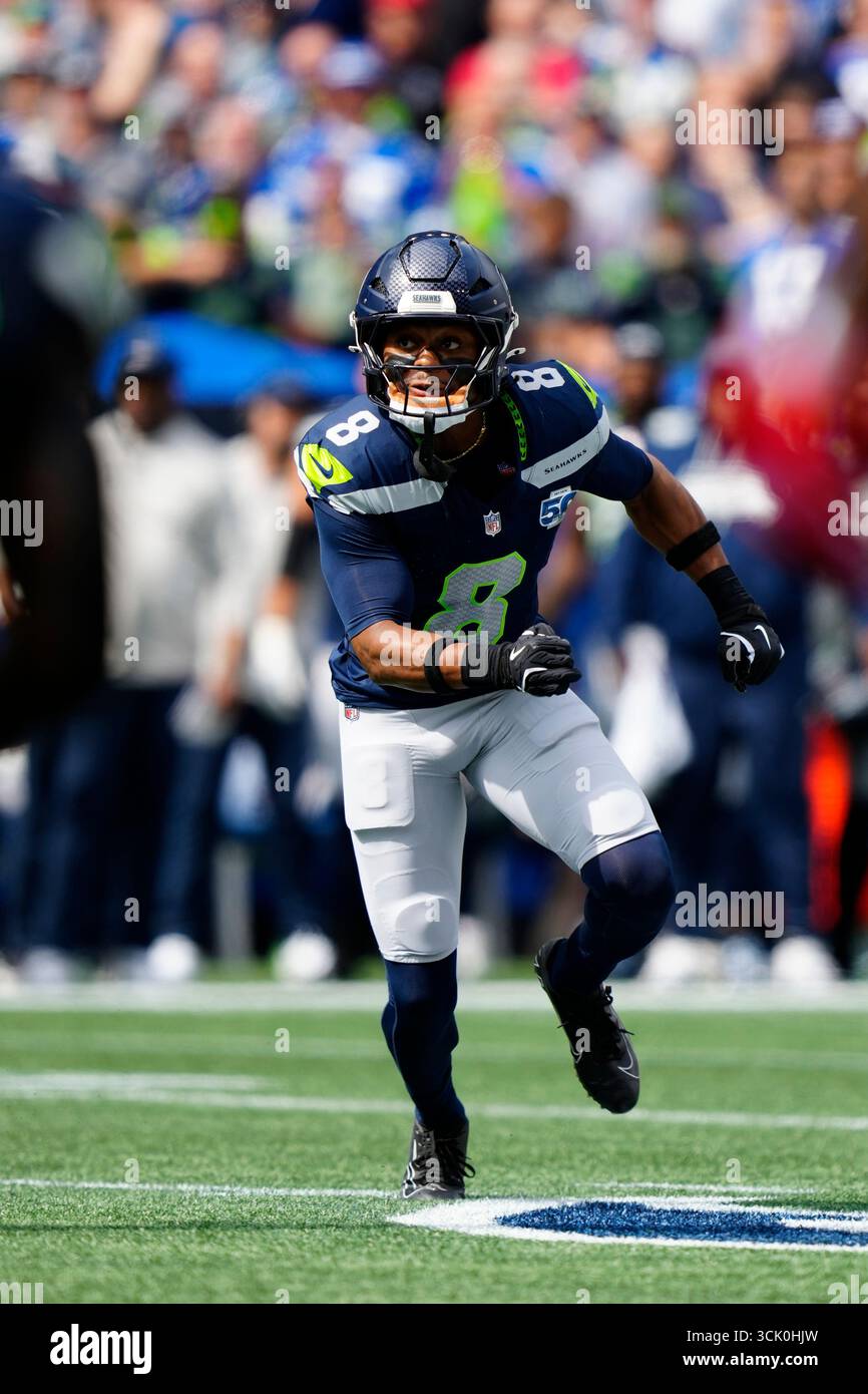Seattle Seahawks safety Coby Bryant (8) runs down the field during an ...