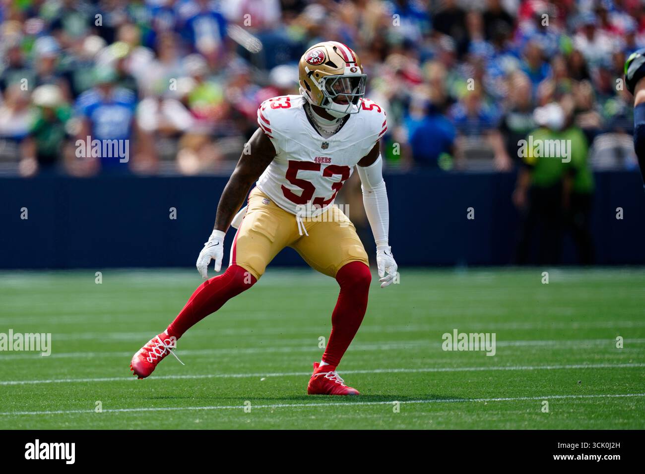 San Francisco 49ers linebacker Dee Winters (53) gets set during an NFL ...