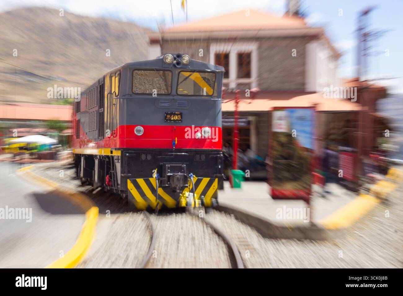 Dynamic shot of a locomotive in motion, with a motion blur effect ...