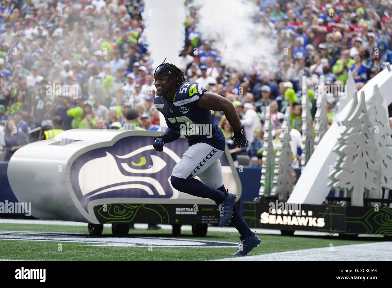 Seattle Seahawks linebacker Boye Mafe (53) runs out onto the field ...