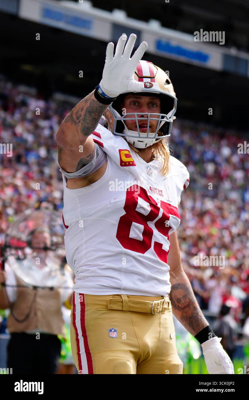 San Francisco 49ers tight end George Kittle (85) looks on during an NFL ...