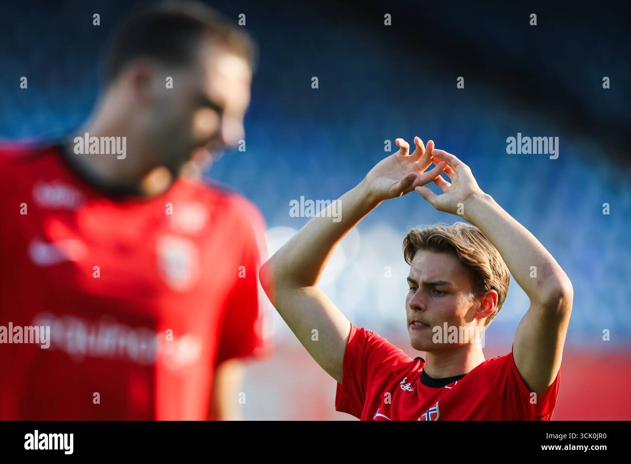 Drammen 20250909. Norway's Jens Hjertø-Dahl warms up before the ...