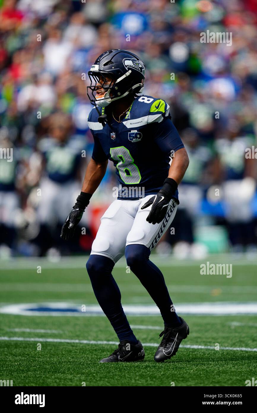 Seattle Seahawks safety Coby Bryant (8) gets set during an NFL football ...