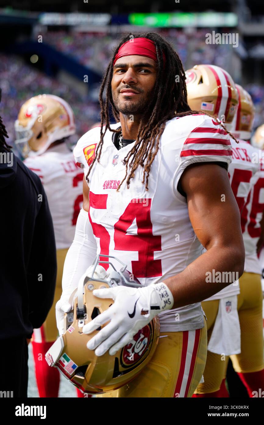 San Francisco 49ers linebacker Fred Warner (54) looks on during an NFL ...