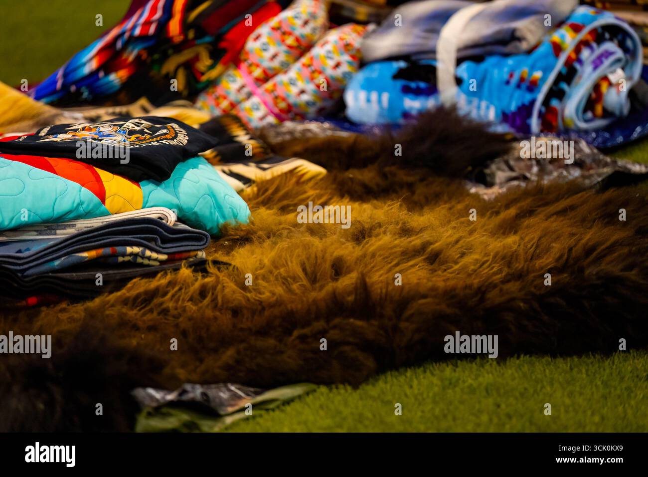 A traditional Native American tribal throw blankets and bison fur Stock ...