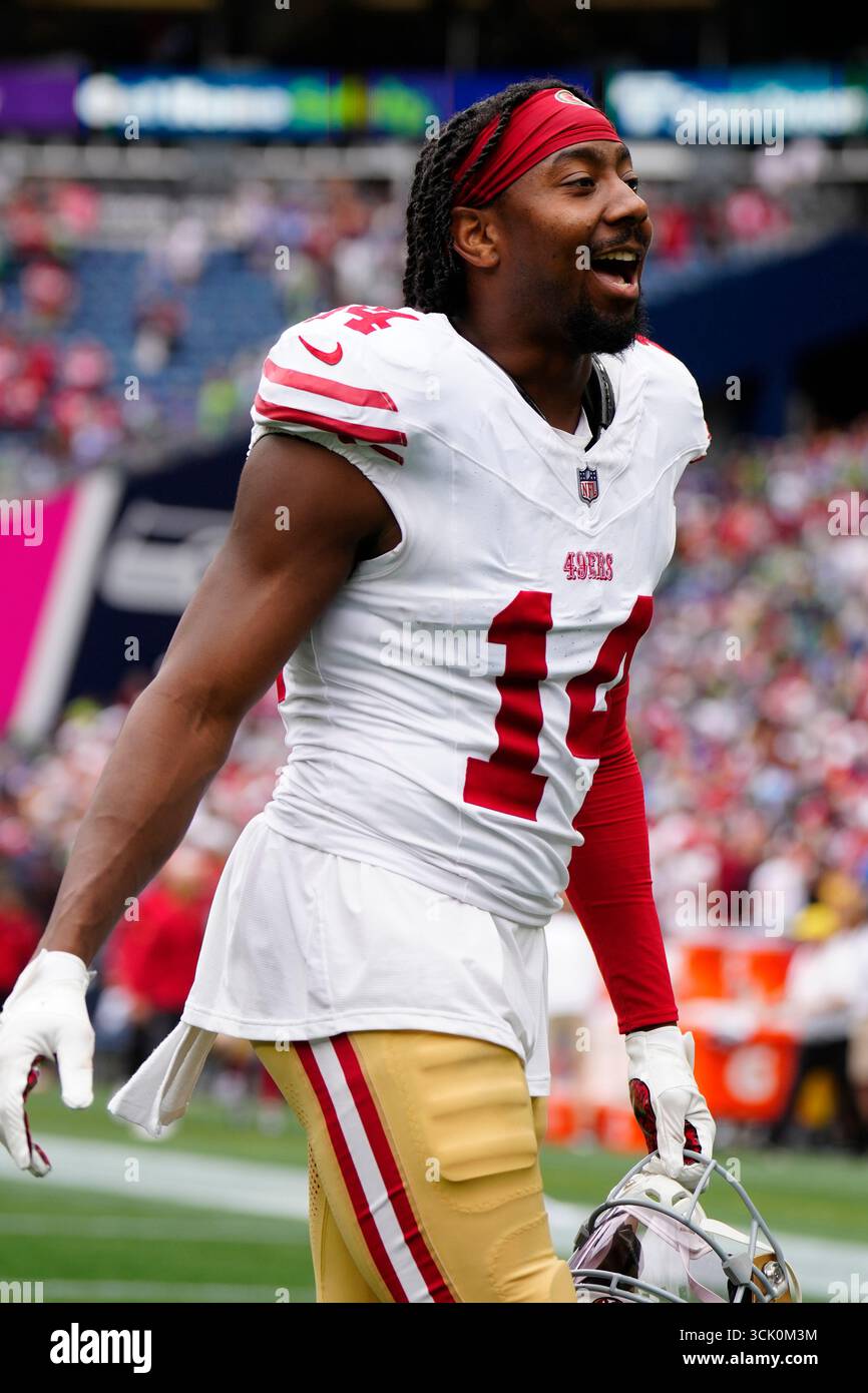 San Francisco 49ers wide receiver Russell Gage Jr. (14) walks off the ...