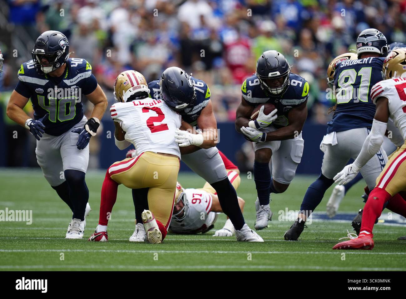 Seattle Seahawks running back Kenneth Walker III (9) runs with the ball ...
