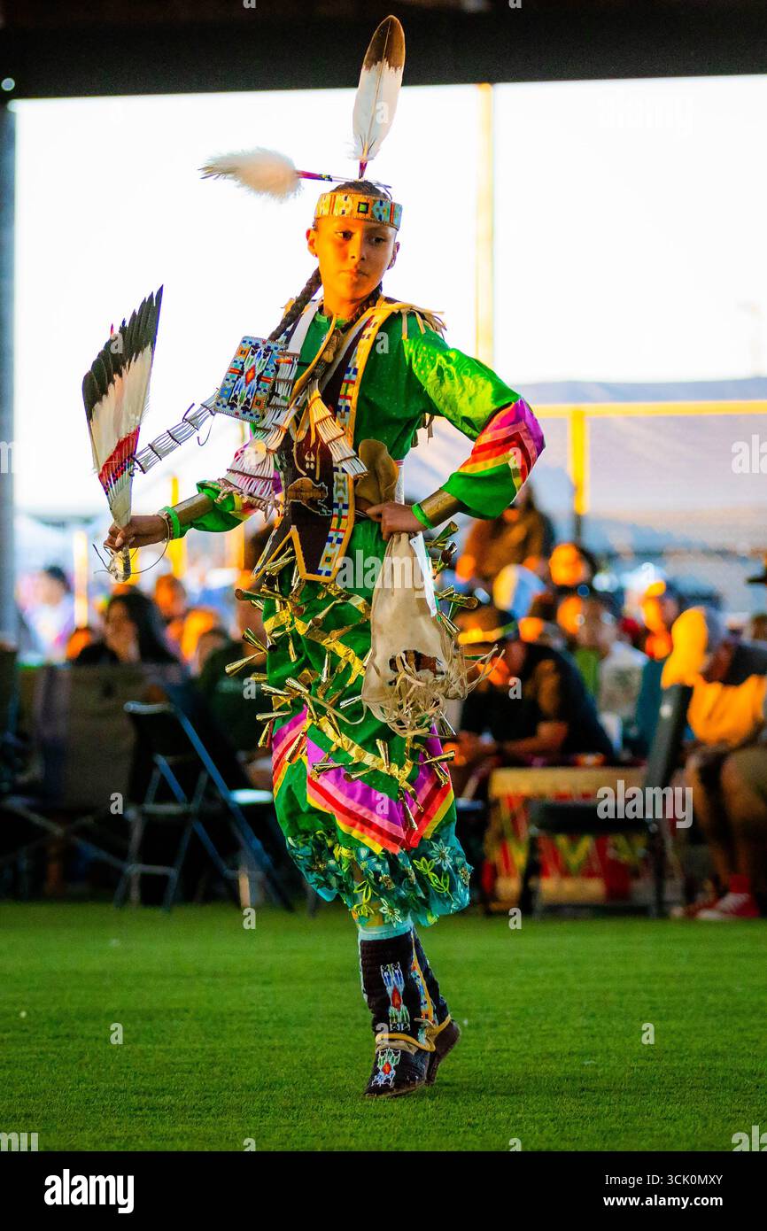 White Shield, ND, USA - July 12 2025: Native American women perform ...