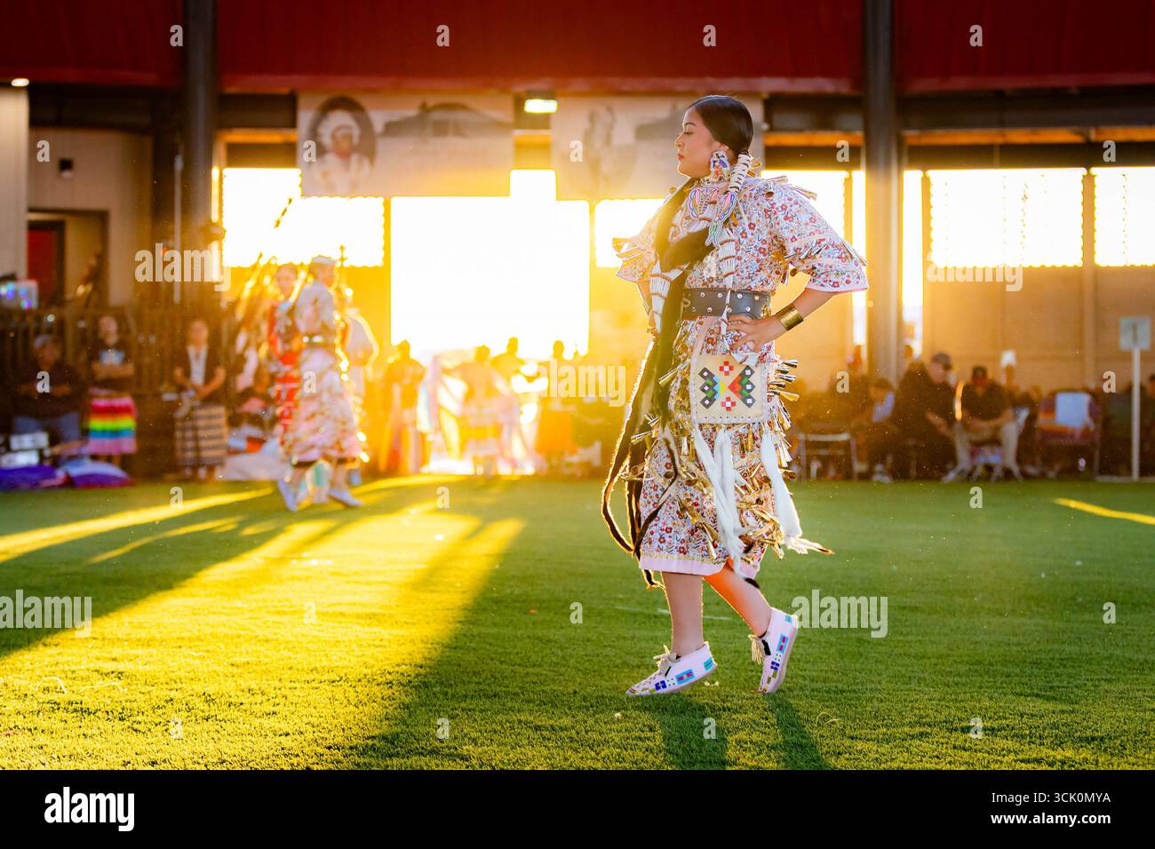 White Shield, ND, USA - July 12 2025: Native American women perform ...