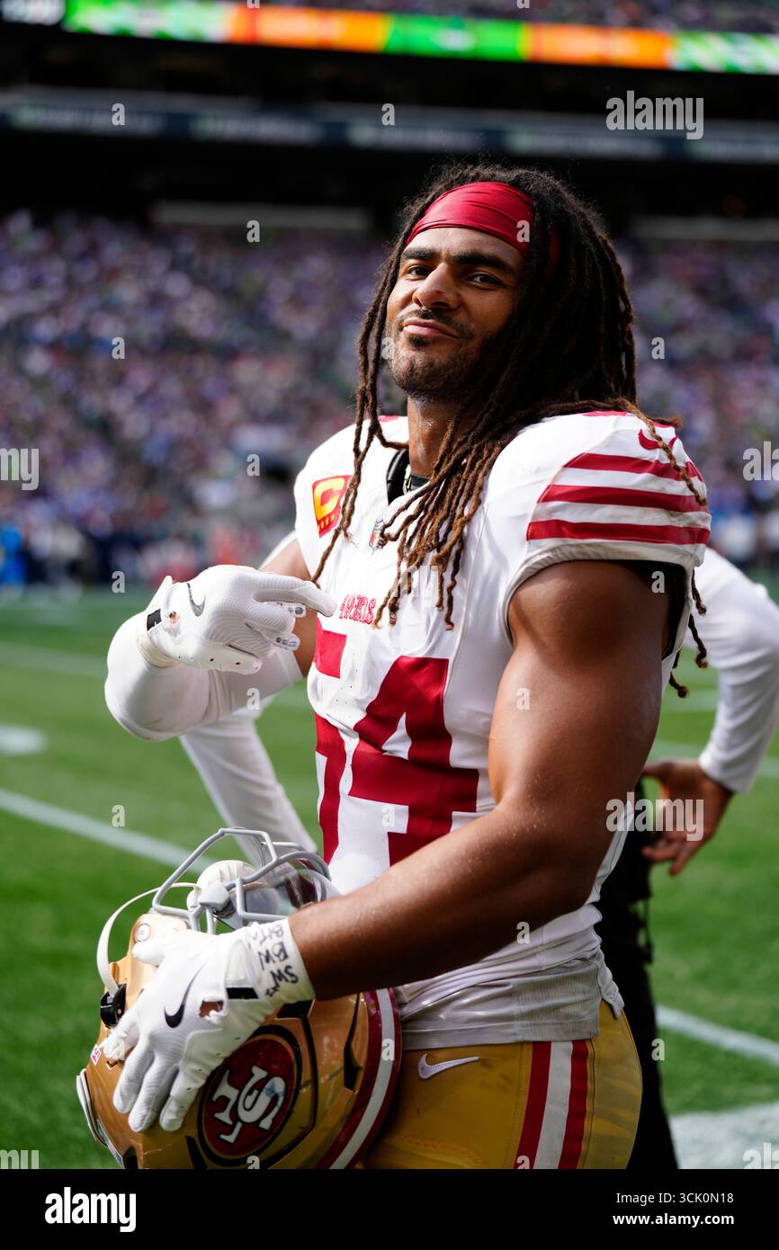 San Francisco 49ers linebacker Fred Warner (54) looks on during an NFL ...